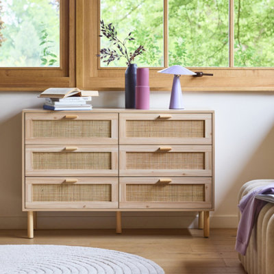 sweeek. 6-drawer chest with cane and wooden effect Camargue Natural ...