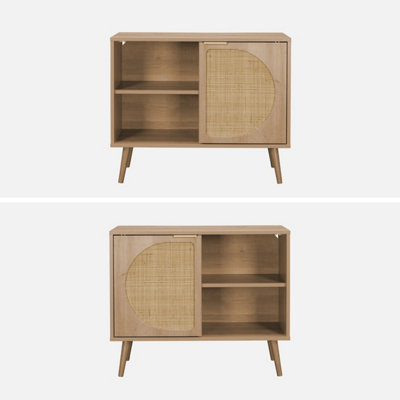 sweeek - 80cm wood and rounded cane rattan sideboard Eva Natural ...