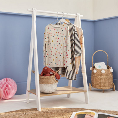 sweeek - Children's clothes rail in white natural pine Tobias White ...