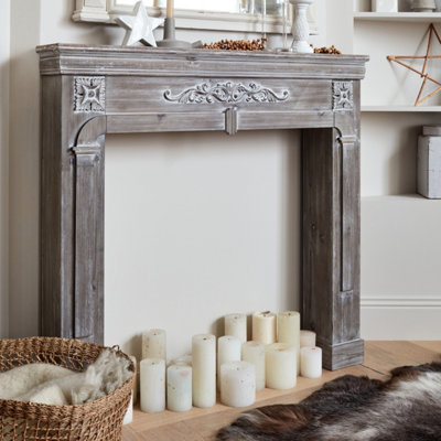 sweeek - Decorative fireplace surround Romance Limed Grey 104x17x100 cm