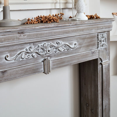 sweeek - Decorative fireplace surround Romance Limed Grey 104x17x100 cm