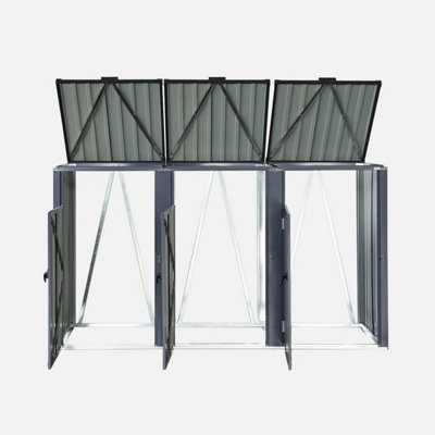 sweeek - Grey galvanised steel bin shed Escaut Grey 219x82x124 cm
