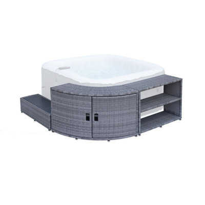 sweeek. Grey polyrattan surround for square hot tub with cabinet shelf ...