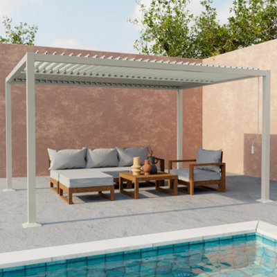 sweeek - Louvered pergola aluminium and steel 4 x 3m beige - Palace