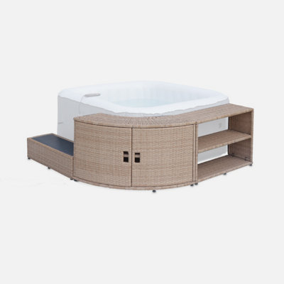 sweeek. Natural polyrattan surround for square hot tub with cabinet ...