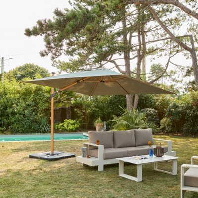 SWEEEK - OFFSET PARASOL ETRETAT SQUARE KHAKI 3X3M MAST WOOD EFFECT