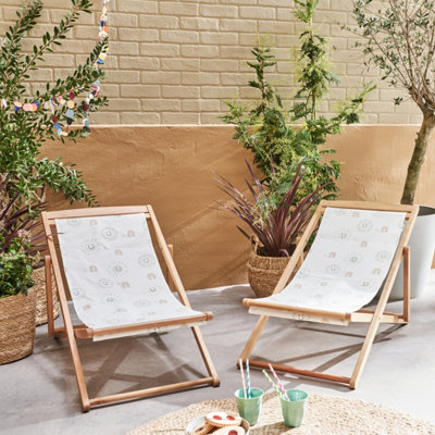 sweeek. Pair of children's wooden sun loungers with motifs Marie ...