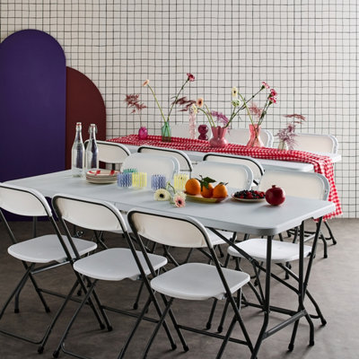 sweeek - Pair of folding plastic reception tables with 12 chairs Fiesta ...