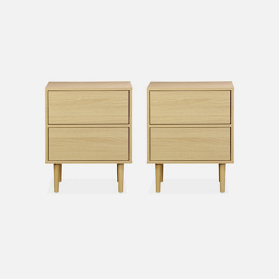 sweeek. Pair of wood-effect bedside tables with two drawers 48x40x59cm - Mika - Natural Wood ...