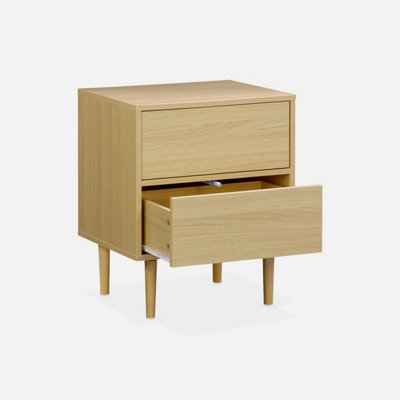 sweeek. Pair of wood-effect bedside tables with two drawers 48x40x59cm - Mika - Natural Wood ...