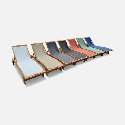 sweeek. Pair of wooden and textilene sun loungers Marbella Anthracite ...