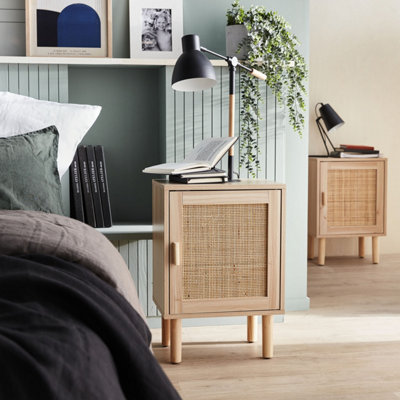 sweeek. Pair of woven rattan 1-door bedside tables 40x30x58cm ...