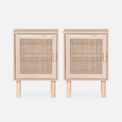 sweeek - Pair of woven rattan bedside tables Camargue Natural 40x30x58 cm