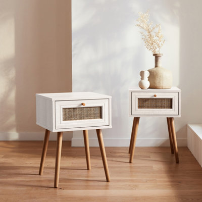 sweeek. Pair of woven rattan bedside tables with drawer Boheme Blanc ...