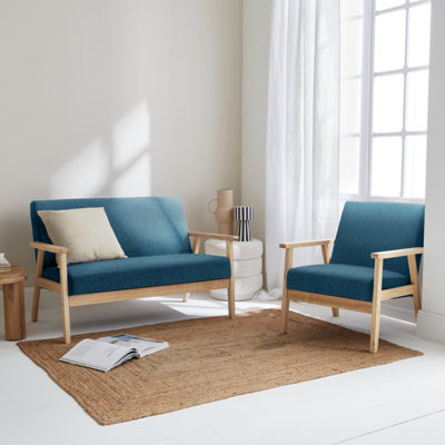sweeek. Scandi-style 2-seater sofa and armchair wood petrol blue ...