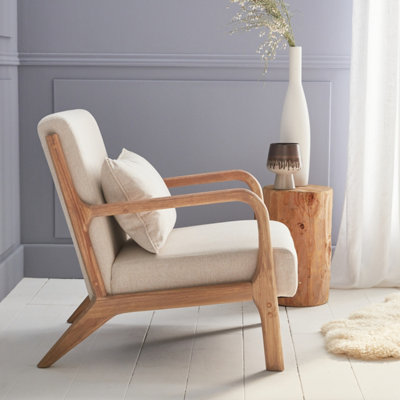 sweeek - Scandi-style wooden armchair with cushion Lorens Beige 65x80x79 cm