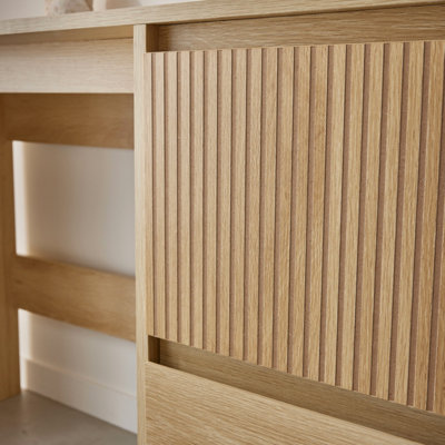 sweeek - Scandinavian desk wood decor 2 drawers Linear Natural 120x48x75 cm