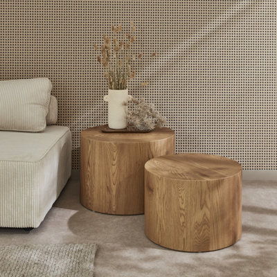 sweeek. Set of 2 round oak-effect coffee tables Diam.58 x H 40cm / Diam ...