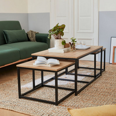 sweeek. Set of 3 nesting coffee tables with metal and wood effect Loft ...
