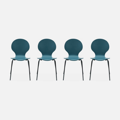 sweeek. Set of 4 retro wooden stacking chairs Naomi Blue 43x48x87 cm