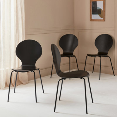 sweeek. Set of 4 stackable Retro Chairs Wood and Plywood black L43 x ...