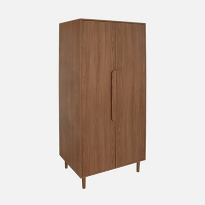 sweeek - Wardrobe with walnut wood effect 2 doors 1 bar and 2 shelves ...