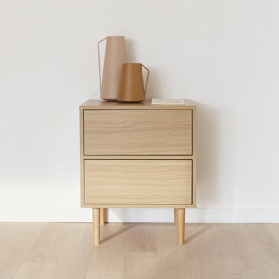 sweeek. Wood-effect bedside table Mika Natural 48x40x59 cm
