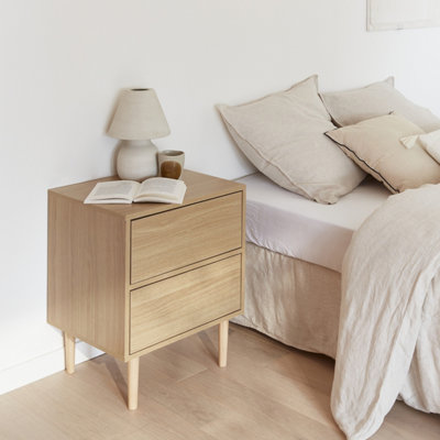 sweeek - Wood-effect bedside table Mika Natural 48x40x59 cm