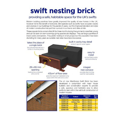 Swift Nesting Brick Box, Buff Breeding Bird House for Brick or Rendered ...