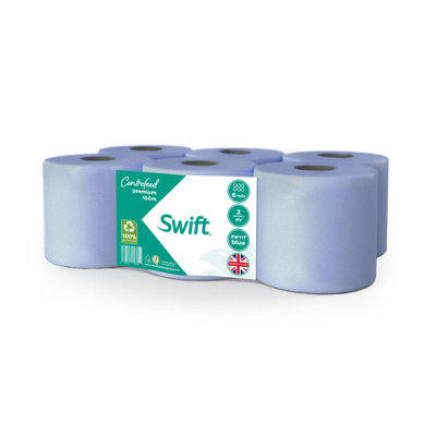 Swift SW117 Centrefeed Premium Blue Roll 150m 2ply Recycled 6 rolls