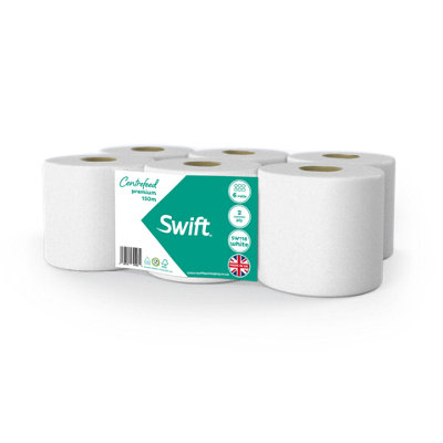 Swift SW118 Centrefeed Premium 150m White Roll 2ply 6 rolls