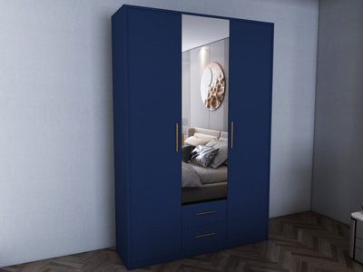 swindon Blue 3 door 2 drawer Wardrobe 135cm | DIY at B&Q