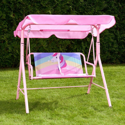 Swing Bench Canopy Cover 2 Seater Garden Outdoor Patio Unicorn Kids ...