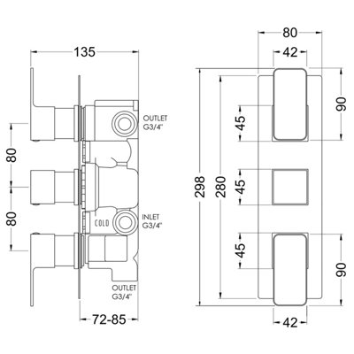 Swinscoe Contemporary Square Concealed Triple Thermostatic Shower Valve ...