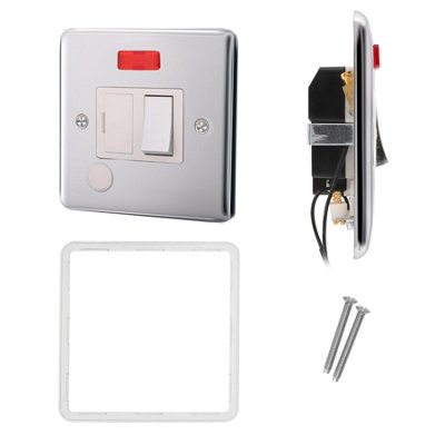 Switch Fused Connection unit With Neon With Outlet - Brushed Steel
