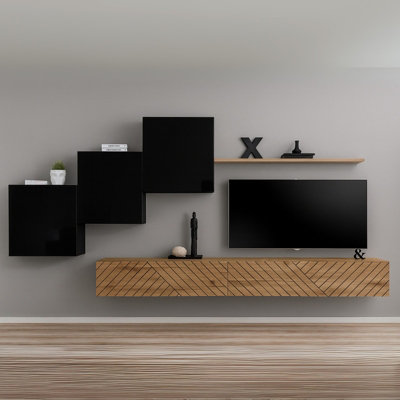SWITCH LAMEL X Wall Unit Living Room Furniture Set Black Top Wotan Bottom