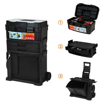 SwitZer 3-in-1 Rolling Stackable Toolbox with Wheels, Telescopic Pull ...
