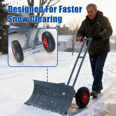 SwitZer Rolling Snow Plow Heavy Duty Metal Snow Shovel W/ Wheels 74cm ...