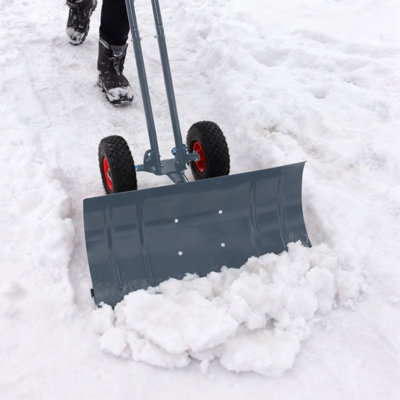 SwitZer Rolling Snow Plow Heavy Duty Metal Snow Shovel W/ Wheels 74cm ...