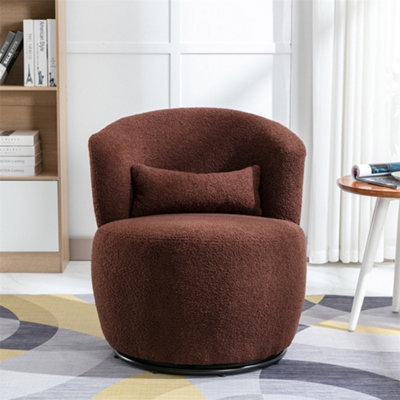 Swivel Accent Armchair Barrel Chair Lounge Chair with Teddy Fabric and Mental Frame for Living Room Bedroom Balcony Office Brown
