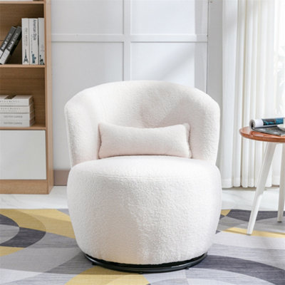 Swivel Accent Armchair Barrel Chair Lounge Chair with Teddy Fabric and Mental Frame for Living Room Bedroom Balcony Office White