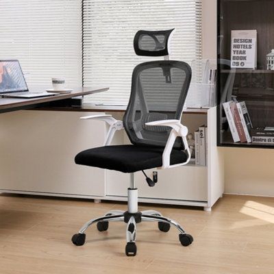 Swivel Ergonomic Office Chair with Headrest-White | DIY at B&Q