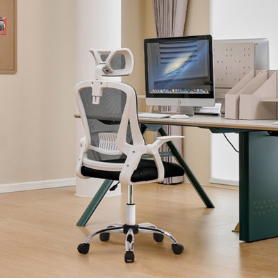 Swivel Ergonomic Office Chair with Headrest-White