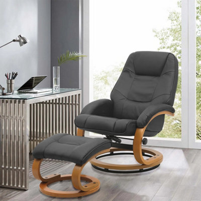 Swivel Recliner and Footstool Set PU Leather Upholstered Reclining ...