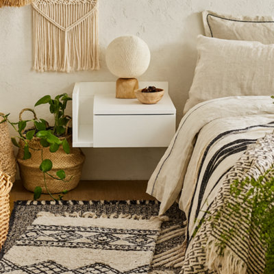 Sydney 1 Drawer Wall-Mounted White Square Bedside Table