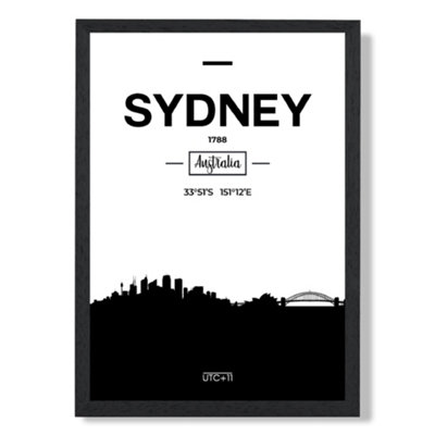Sydney Black and White City Skyline Medium Poster with Black Hanger | DIY at B&Q