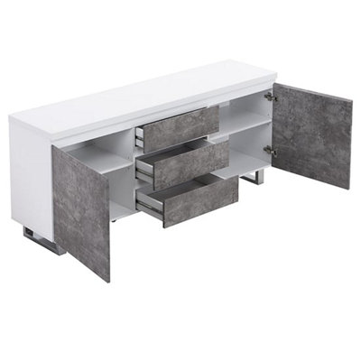 Sydney Large High Gloss Sideboard In White And Concrete Effect