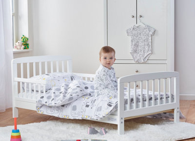Sydney Toddler Bed White with Safety Side Rails Solid Pine Wood Kids Bed