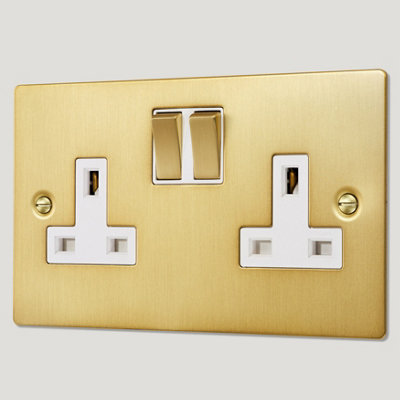 SYLVIE Double Plug Socket - Brass (White Insert) | £32.95 at B&Q