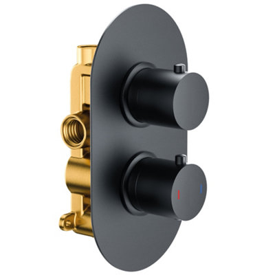 Synergy Concealed Thermostatic 1 Way Round Twin Shower Valve 240mm Black